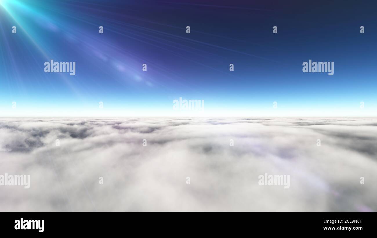 Above clouds sun ray, 3d rendering illustration Stock Photo - Alamy