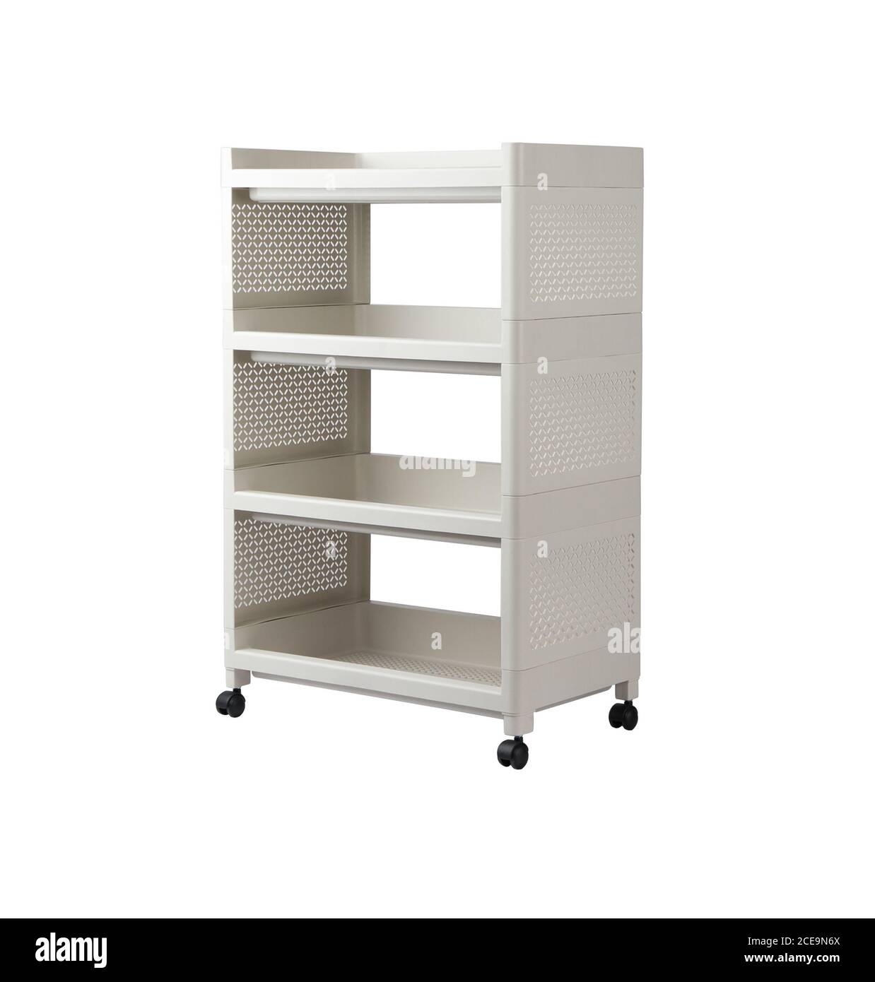 Plastic shelves rack with wheels isolated on white background Stock ...