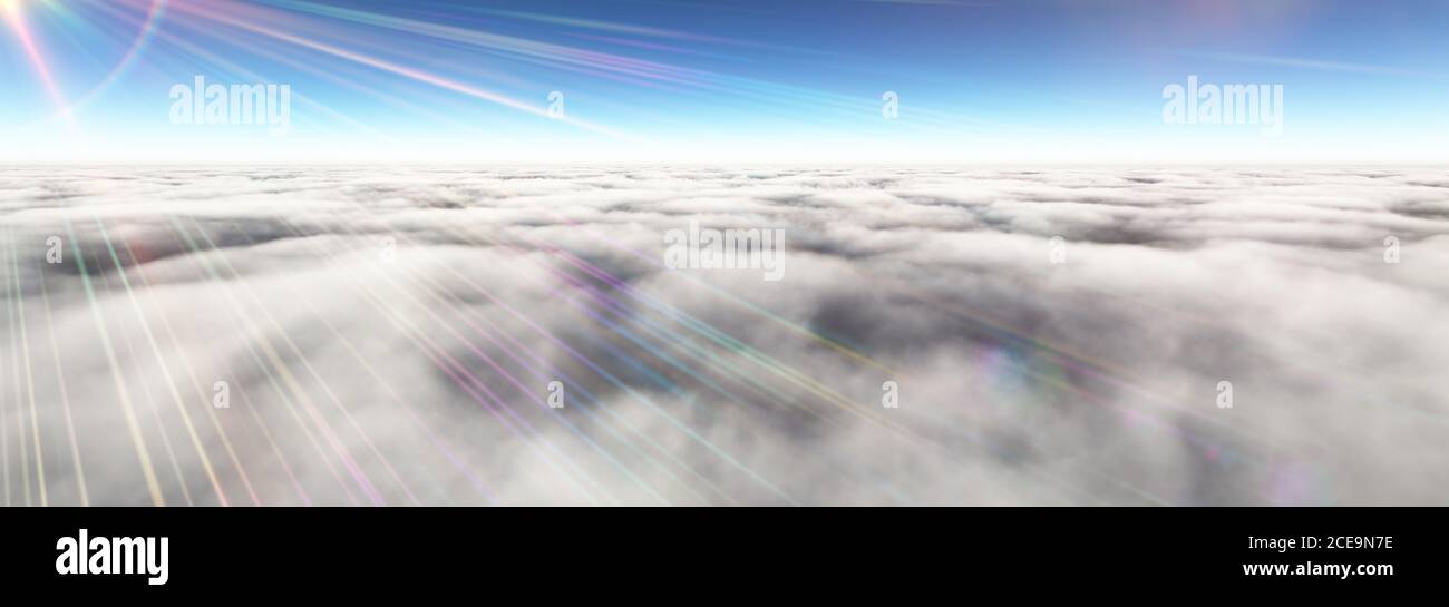 Above clouds sun ray, 3d rendering illustration Stock Photo - Alamy
