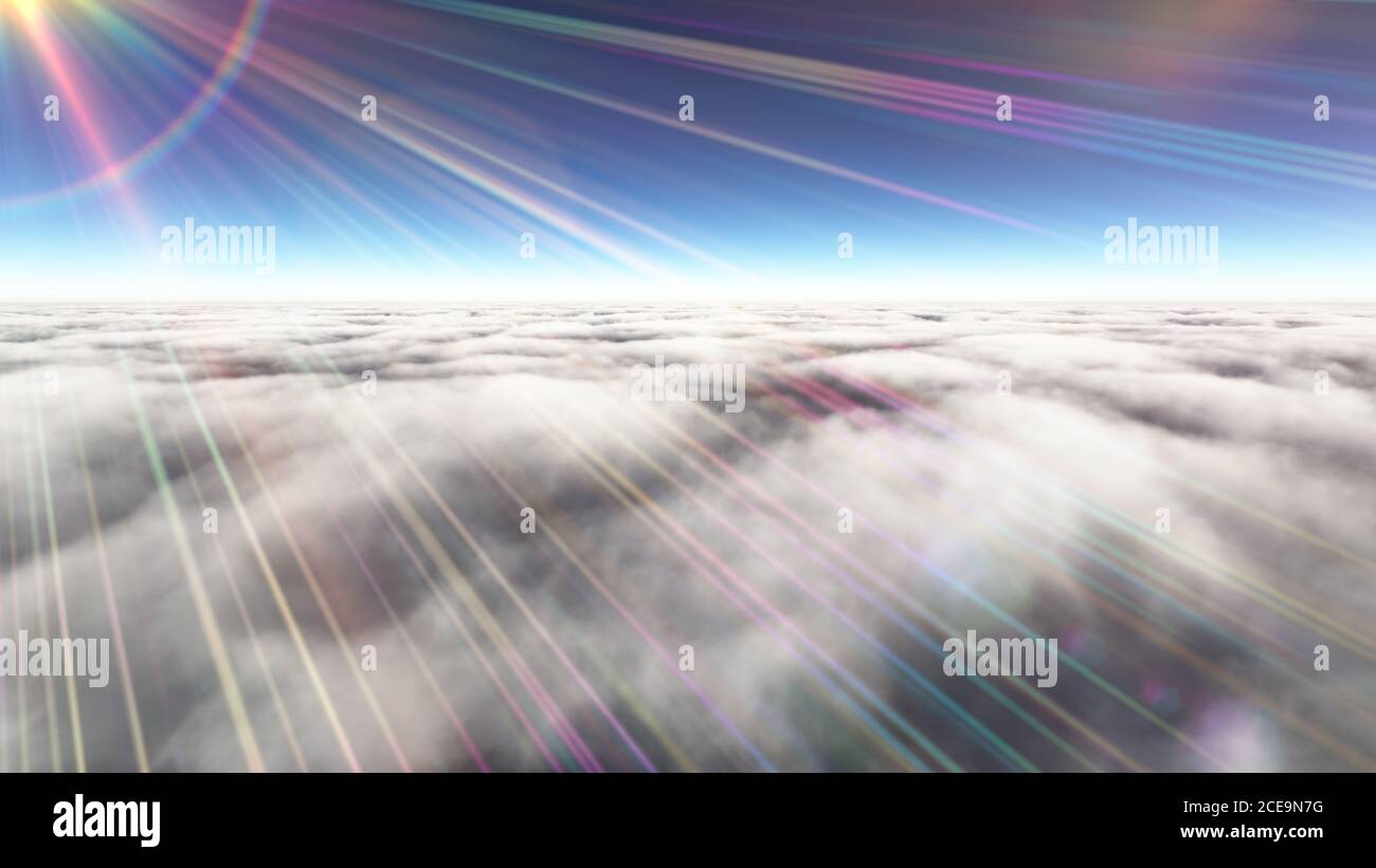 Above clouds sun ray, 3d rendering illustration Stock Photo - Alamy