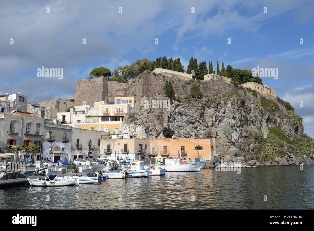 Port and castle hill of Lipari Stock Photo - Alamy