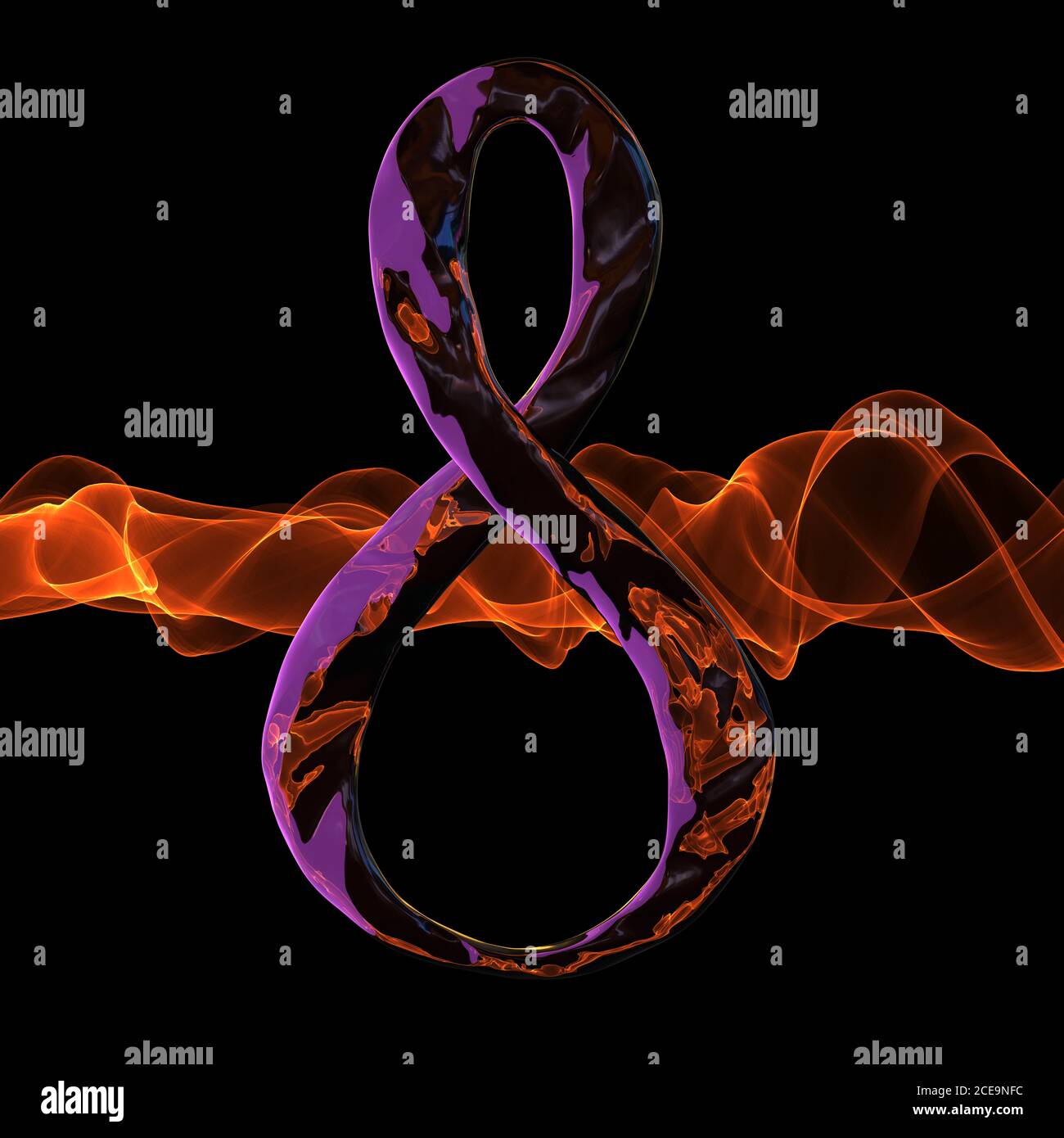 8 March symbol. number Figure of eight made of transparent glass flying ...