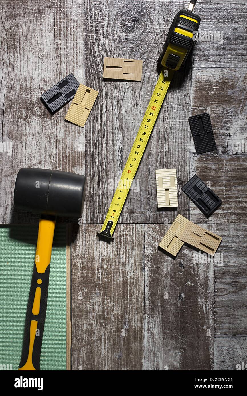 Tools for laying laminate Stock Photo - Alamy