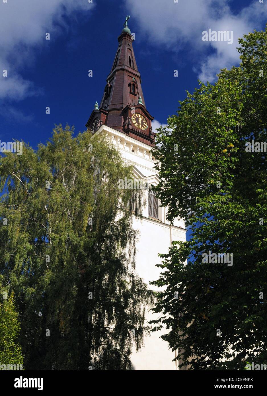 Clock Tower Of Domkyrka Cathedral In Karlstad On A Sunny Summer Day ...