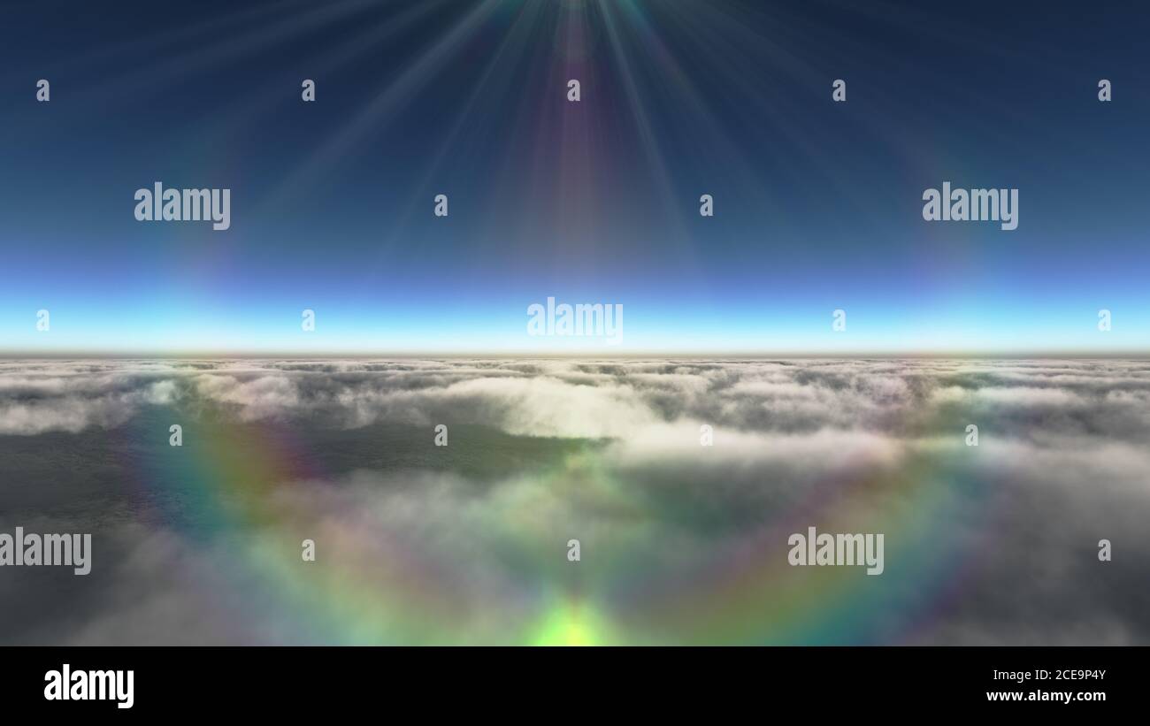 Above clouds sun ray, 3d rendering illustration Stock Photo - Alamy