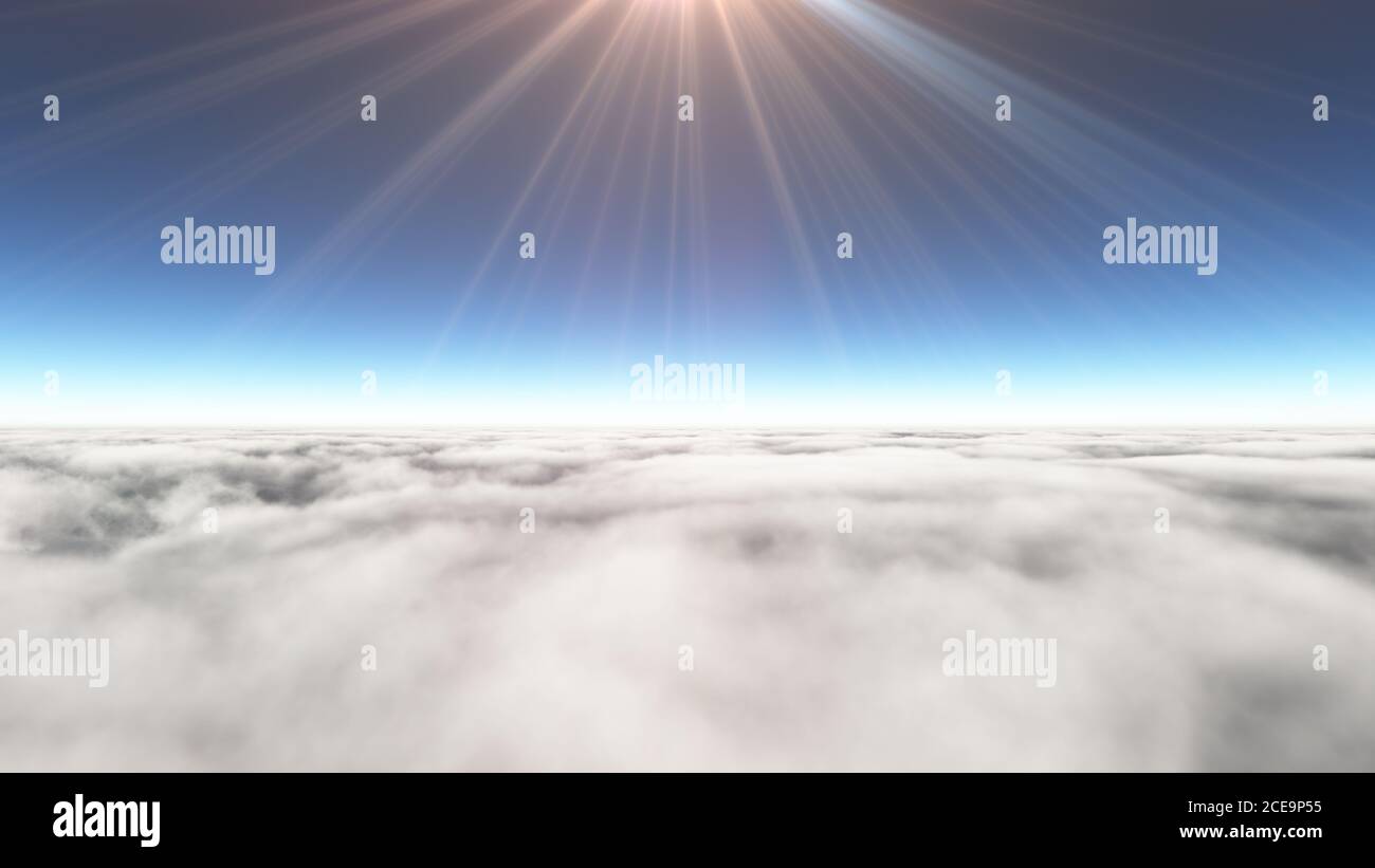 Above clouds sun ray, 3d rendering illustration Stock Photo - Alamy