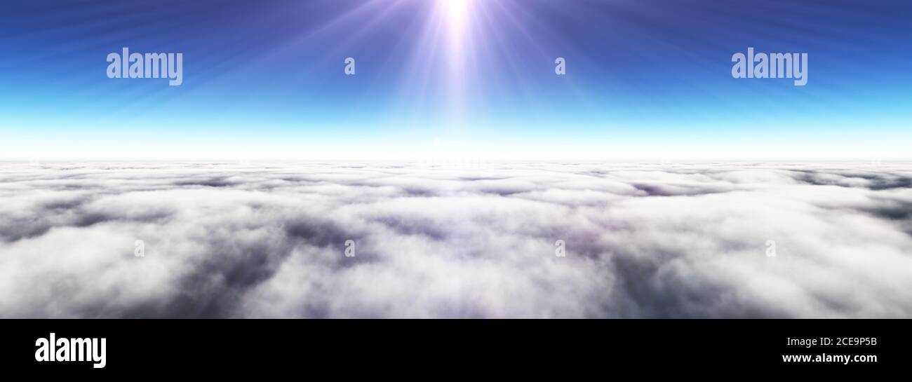 Above clouds sun ray, 3d rendering illustration Stock Photo - Alamy
