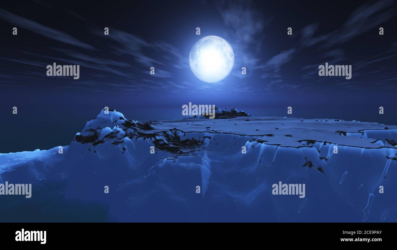 ice berg night full moon, 3d render illustration Stock Photo - Alamy