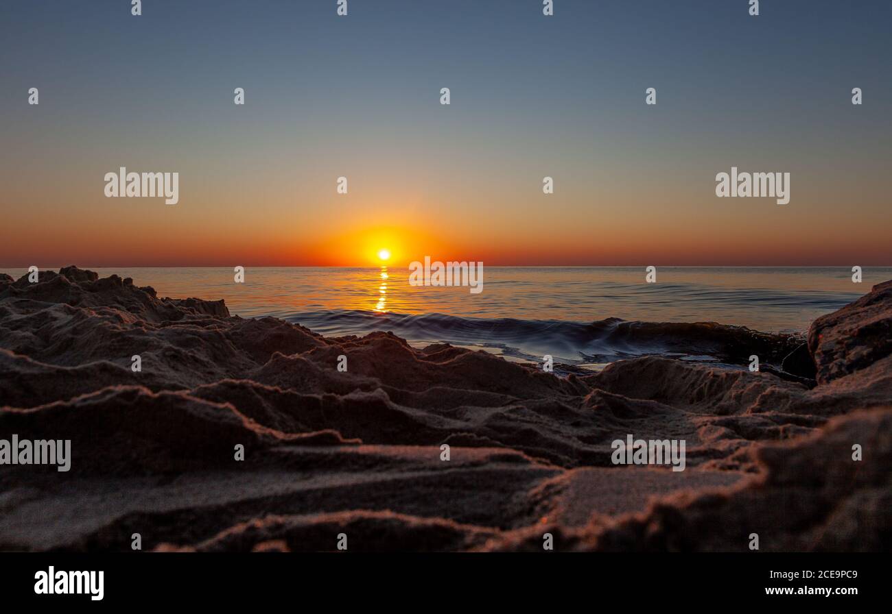 Seascape. Waves and surf. Sunset and dawn at sea. Calm on the ocean ...