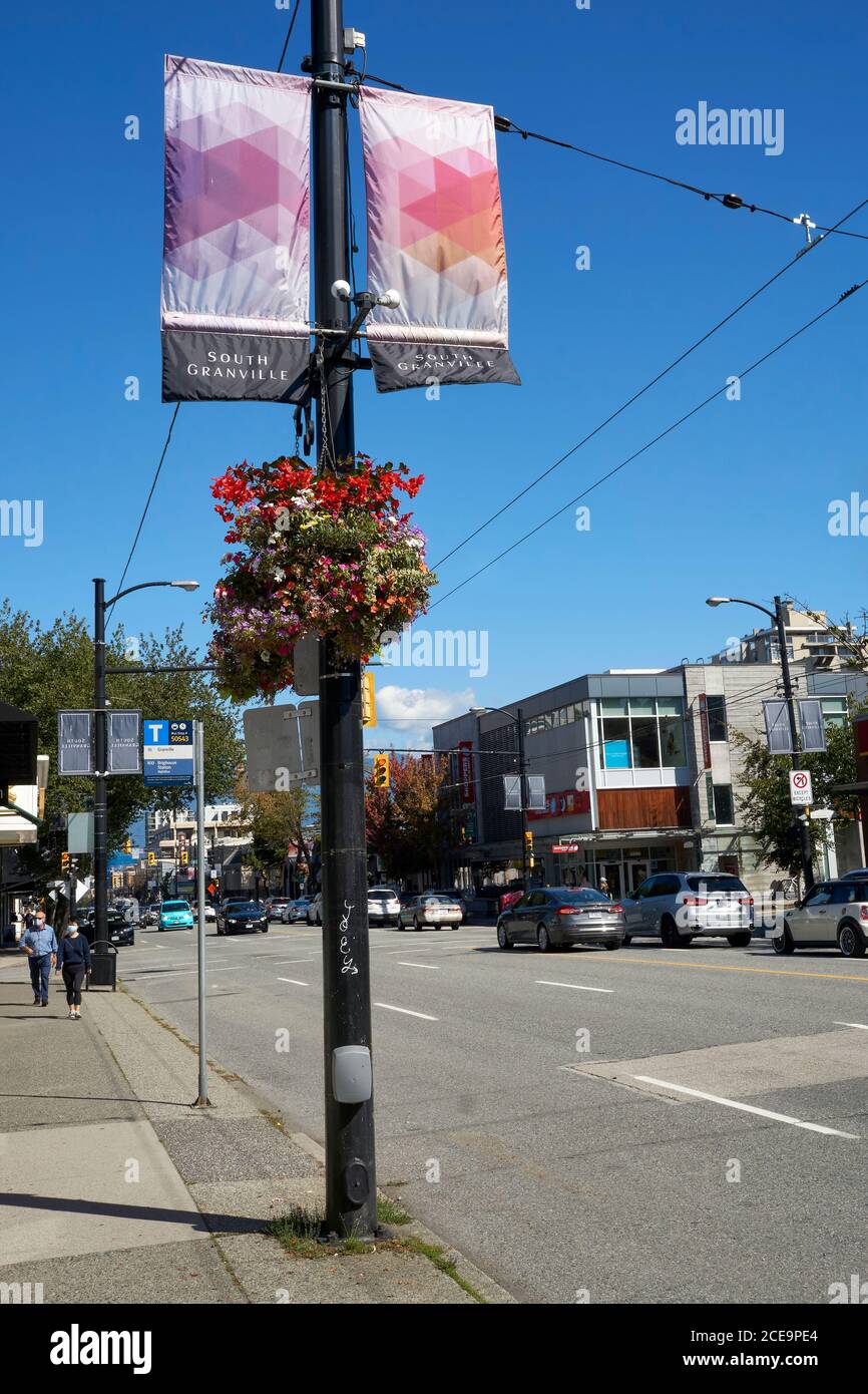 Colorful lamp post banners on South Granville Street in Vancouver, BC ...