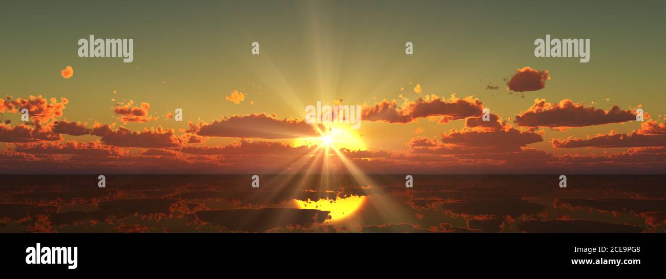 sunset calmly sea sun ray 3d render illustration Stock Photo - Alamy