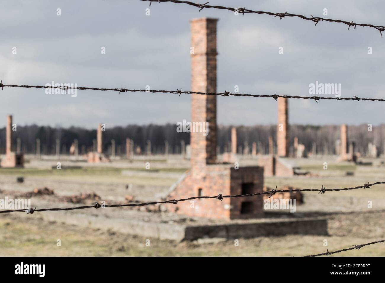 Auschwitz II Birkenau, ruins of barracks at Birkenau. Stoves and ...