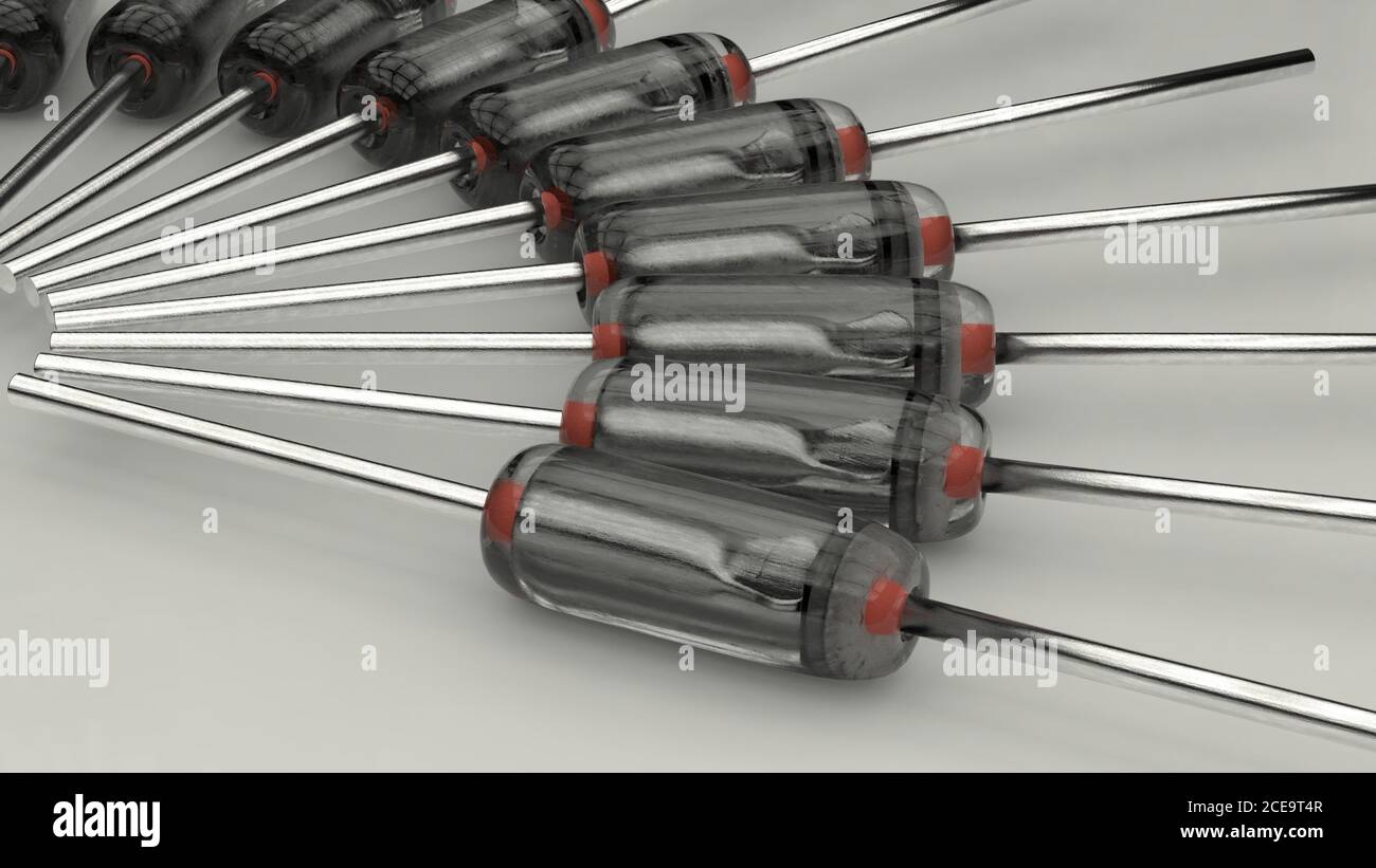 Closeup macro set of electronic germanium diode on a white background ...