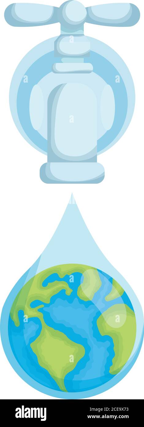 water tap with world planet earth in drop vector illustration design ...