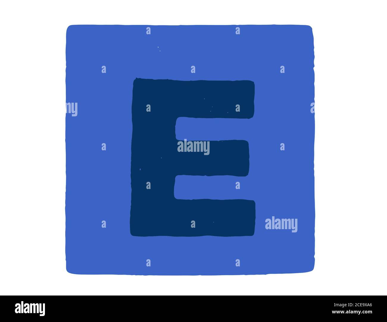 Alphabet letter cube with capital letter E on a blue background Stock ...