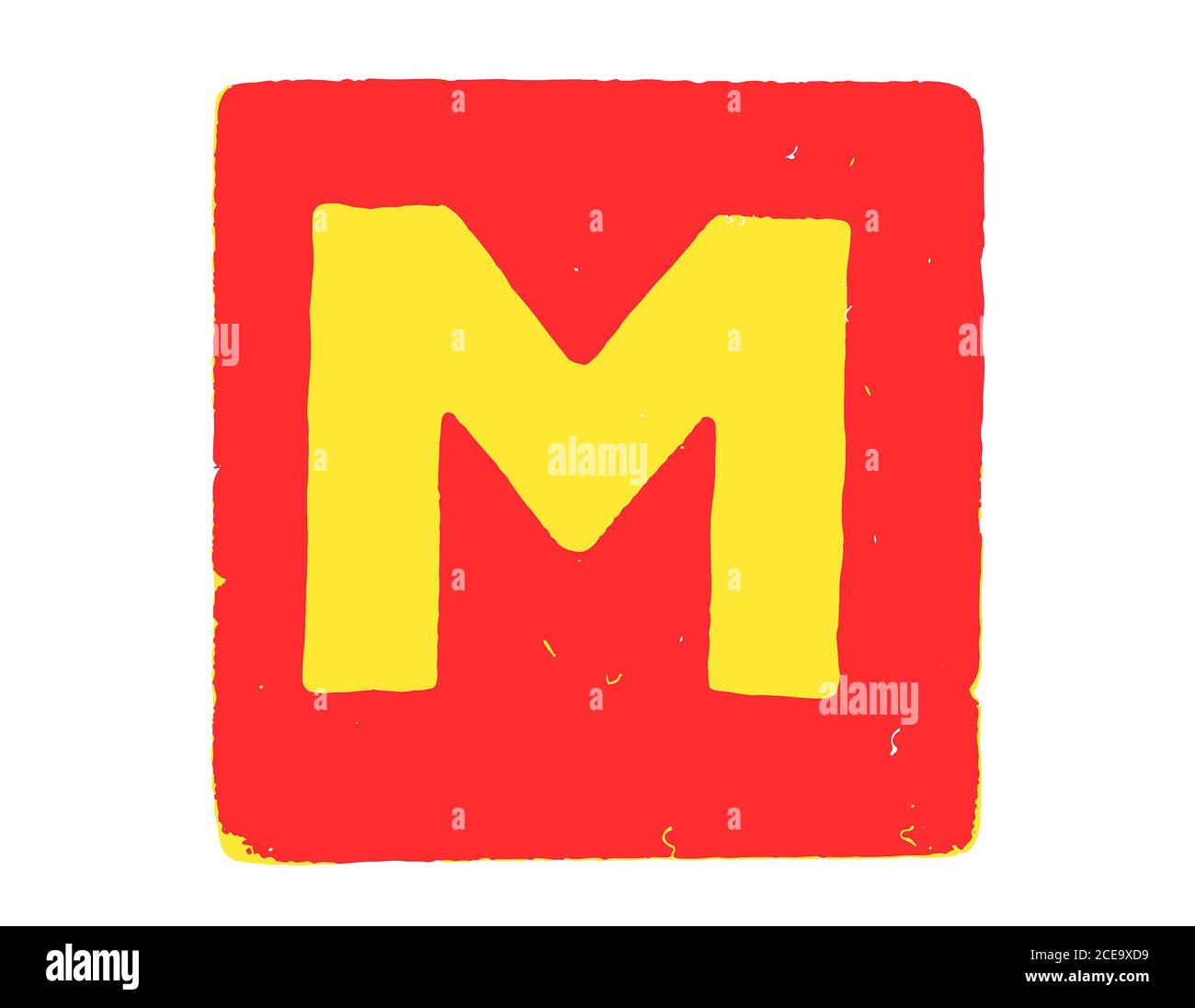 Letter cube with capital letter M on a red background Stock Photo - Alamy