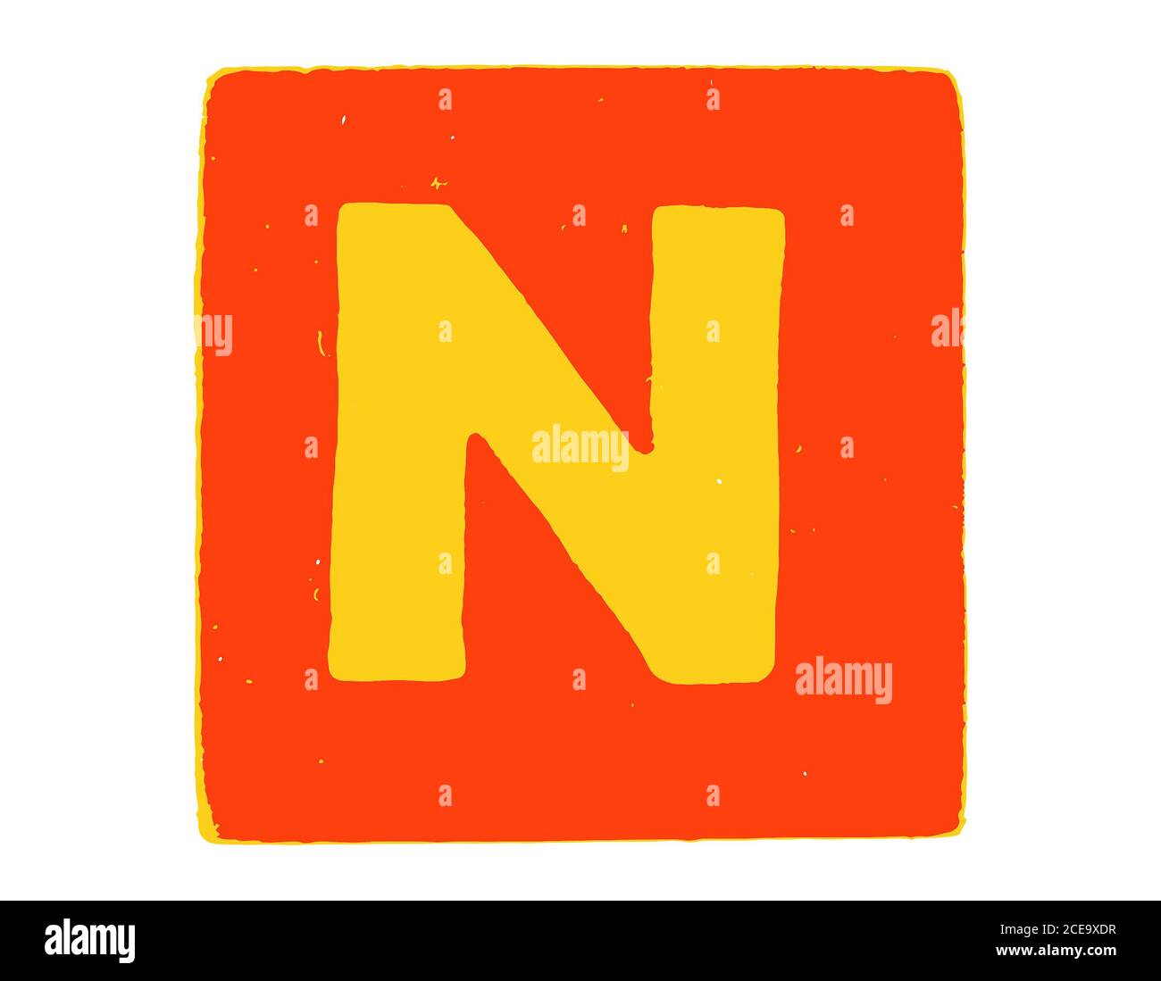 Alphabet letter cube with capital letter N on an orange background ...