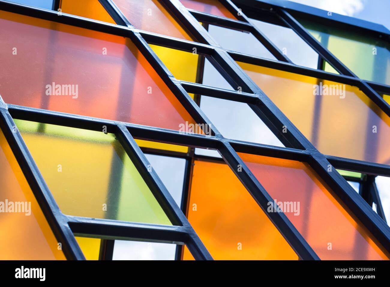 The walls are made of multi-colored panels, modern background Stock ...