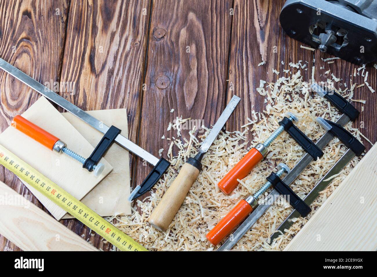 The composition of the clips, chisels, and chips on the desktop in the ...