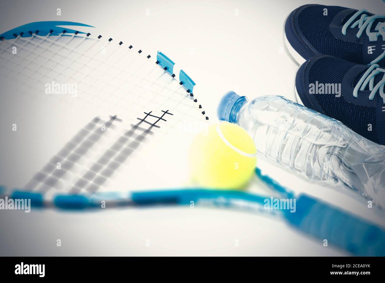 Tennis racket on white background. rocket, ball, water bottle Stock ...