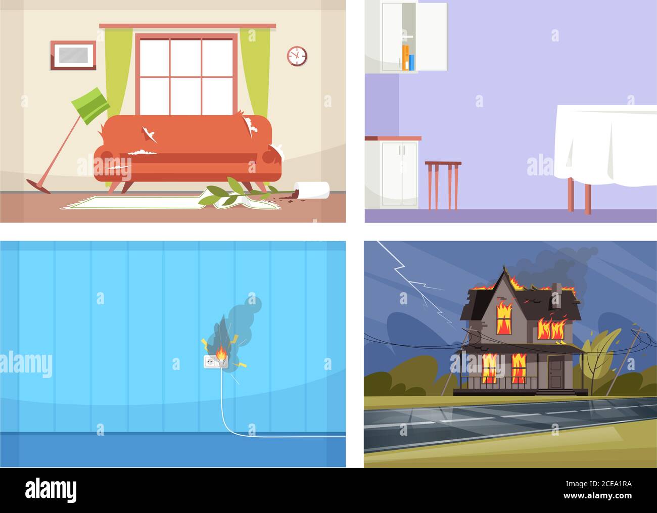 Common house accidents semi flat vector illustration set Stock Vector ...