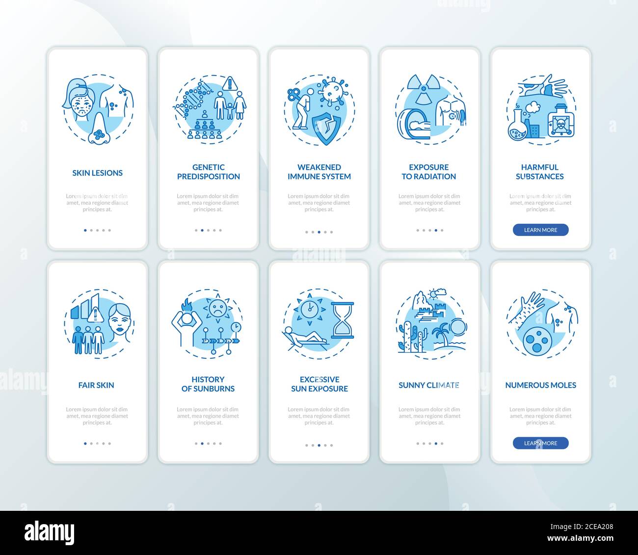 Skin cancer onboarding mobile app page screen with concepts set Stock ...