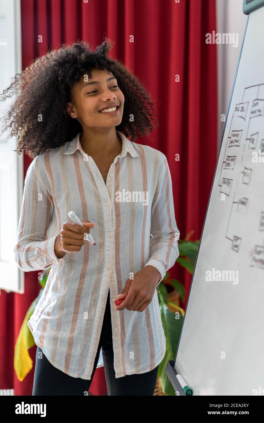 Woman giving presentation in office Stock Photo - Alamy