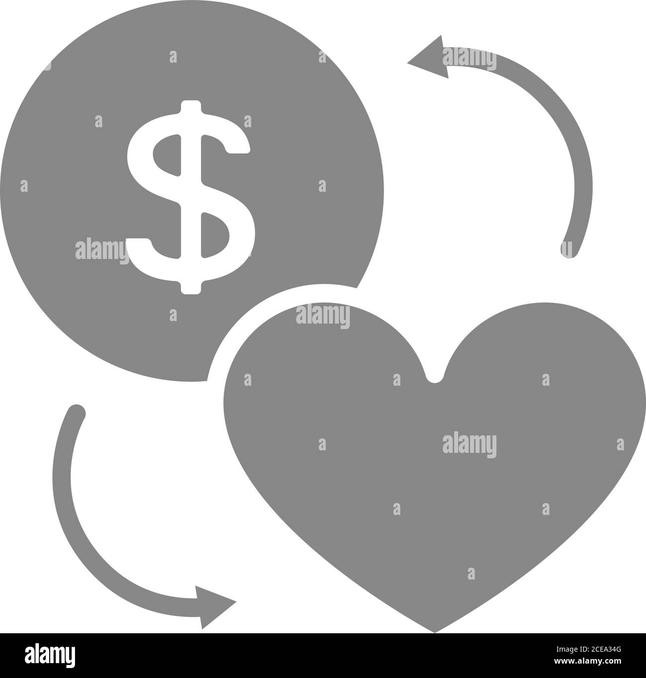 Coin and heart grey icon. Exchange symbol Stock Vector Image & Art - Alamy