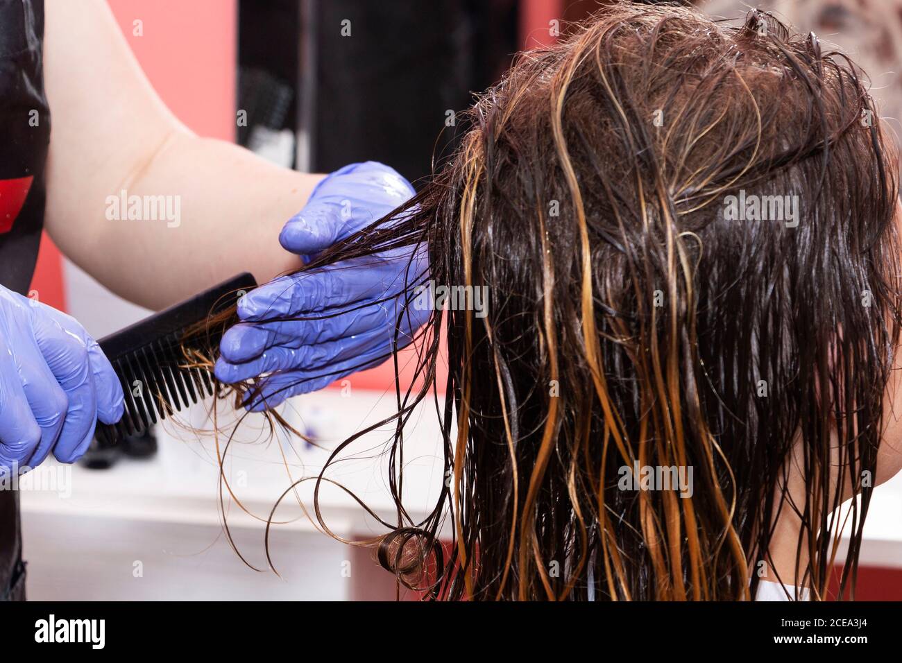 stylist hairdresser in barber shop doing haircut closeup Stock Photo ...