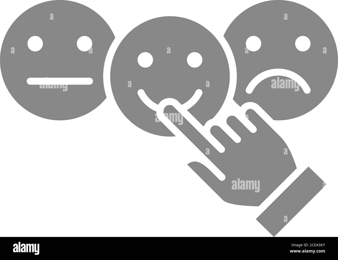 Hand puts happy, neutral, sad rating grey icon. Positive or negative ...