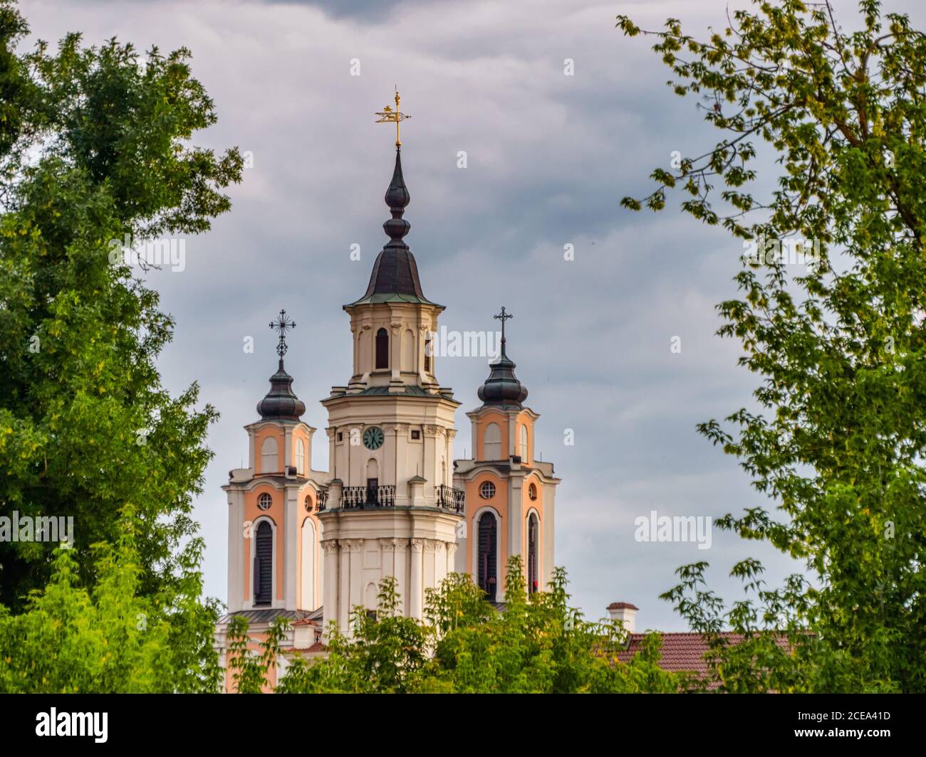 Jesuit Church of St. Francis Xavier and Kaunas Town Hall Towers Stock ...