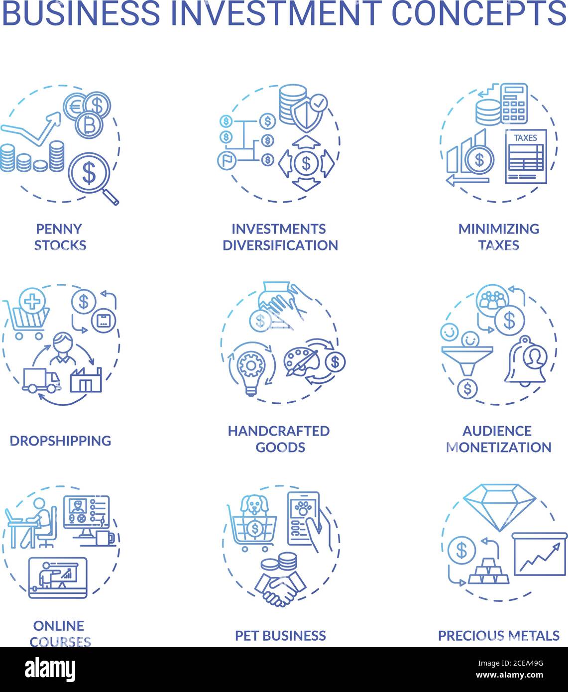 Business investment concept icons set. Financial management, economic ...