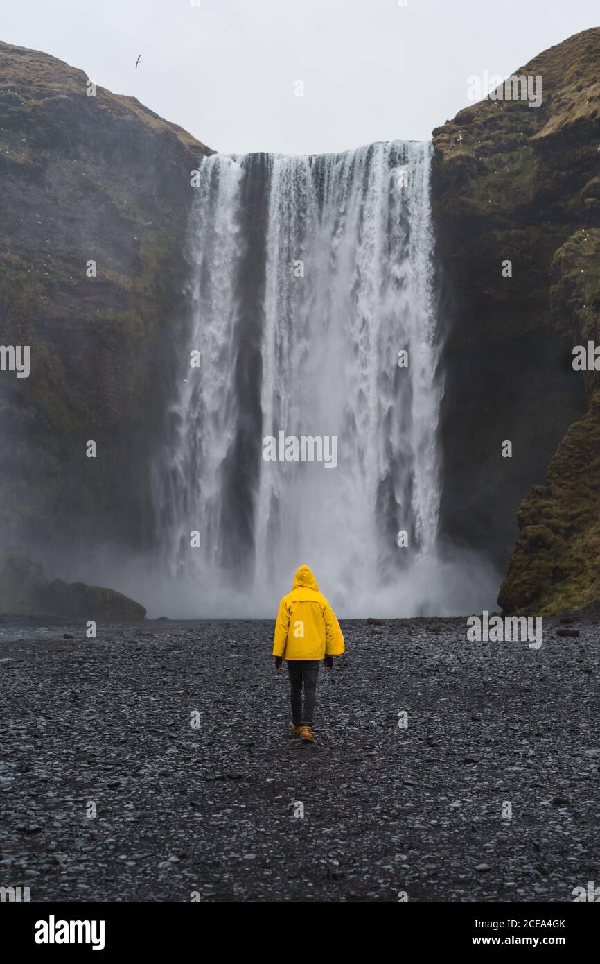 back view of man near waterfall Stock Photo - Alamy