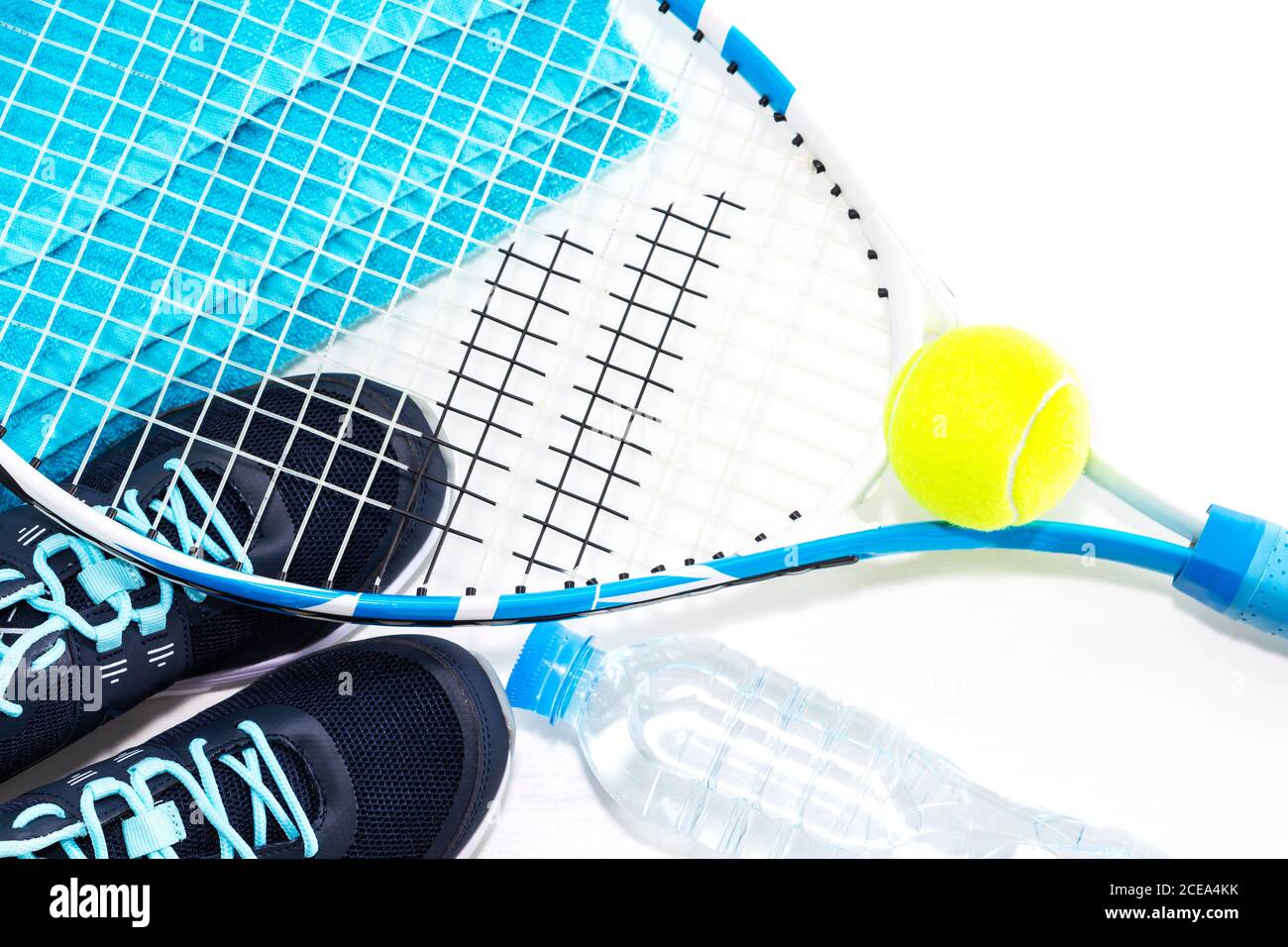 Tennis racket on white background. rocket, ball, water bottle Stock ...