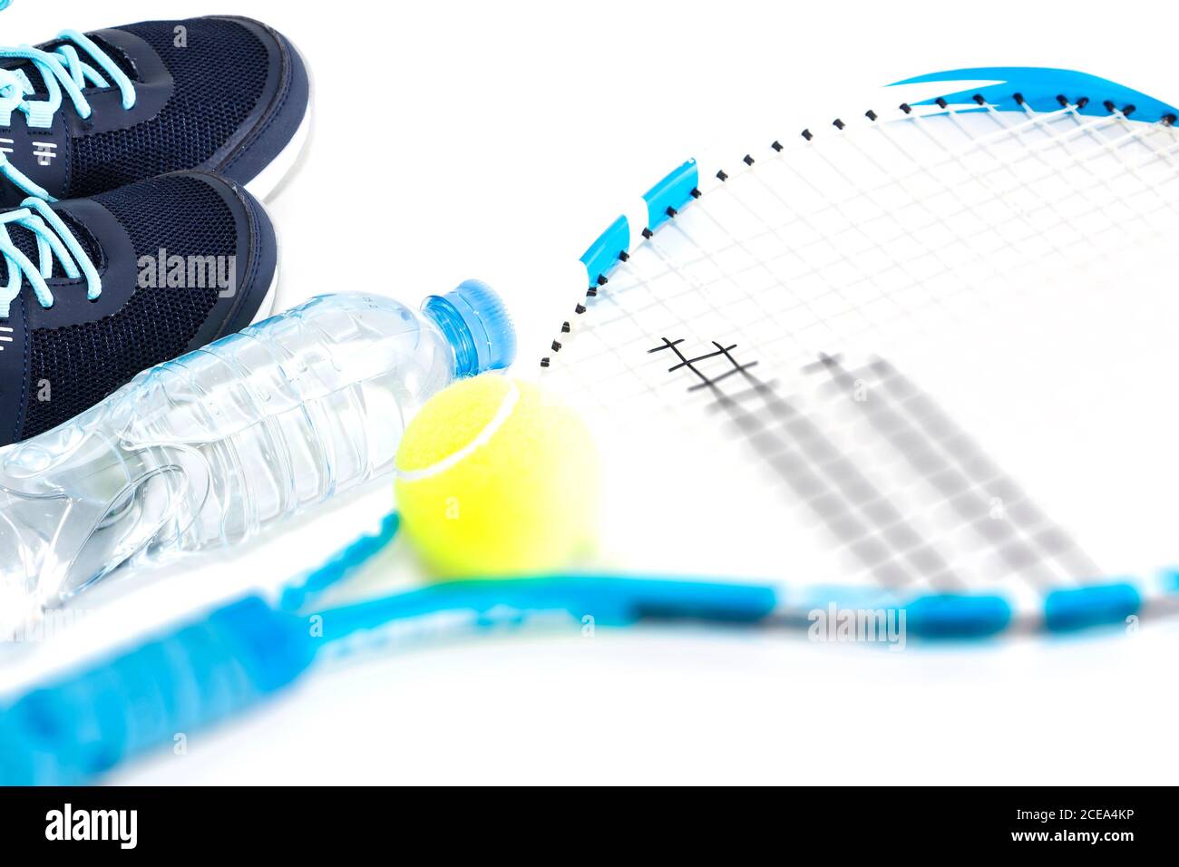 Tennis racket on white background. rocket, ball, water bottle Stock ...