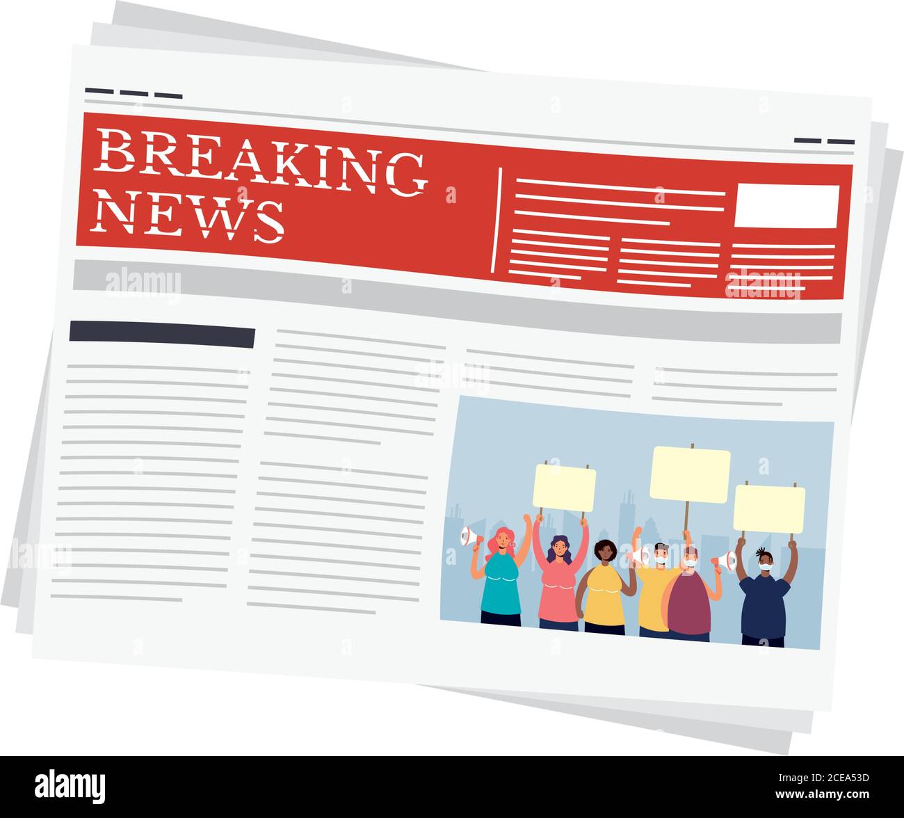 newspaper with group of people protesting vector illustration design ...