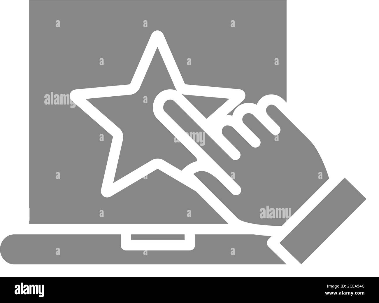 Laptop with star and hand cursor gray icon. Customer satisfaction ...