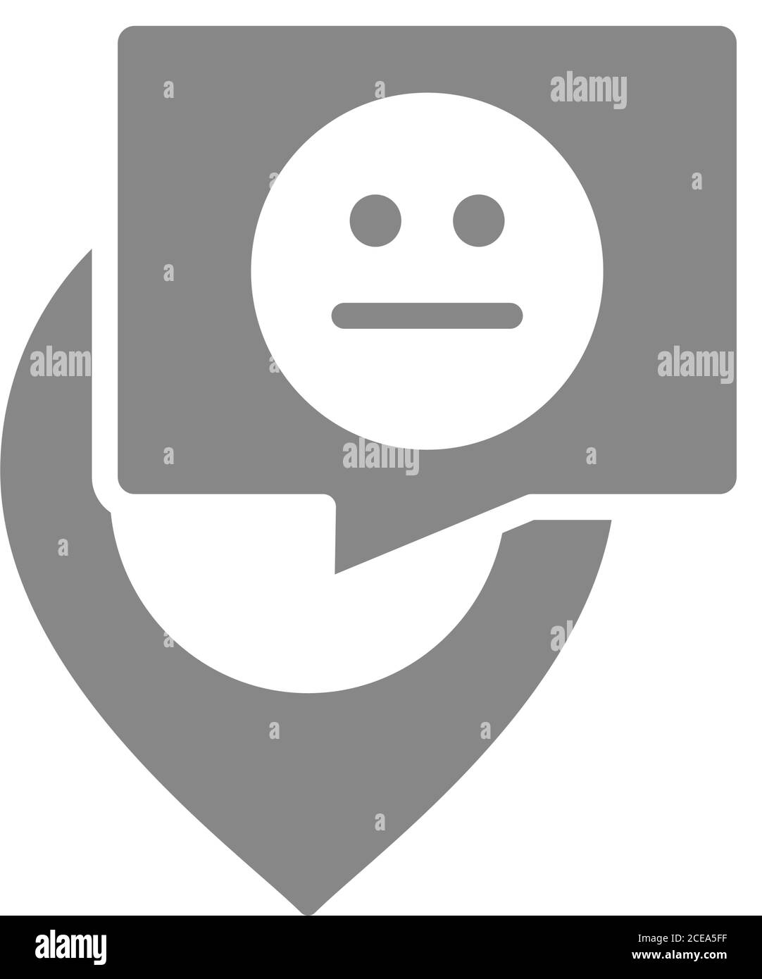 Location mark with speech bubble and neutral face gray icon. Customer ...