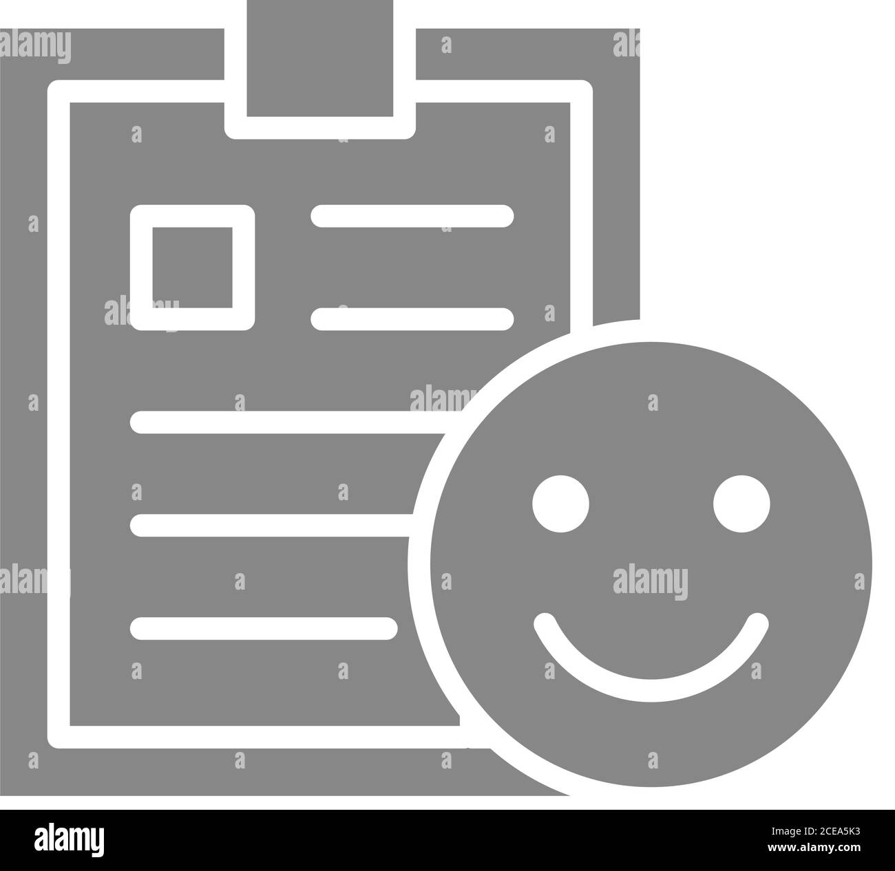 Document with happy face gray icon. Positive feedback symbol Stock ...