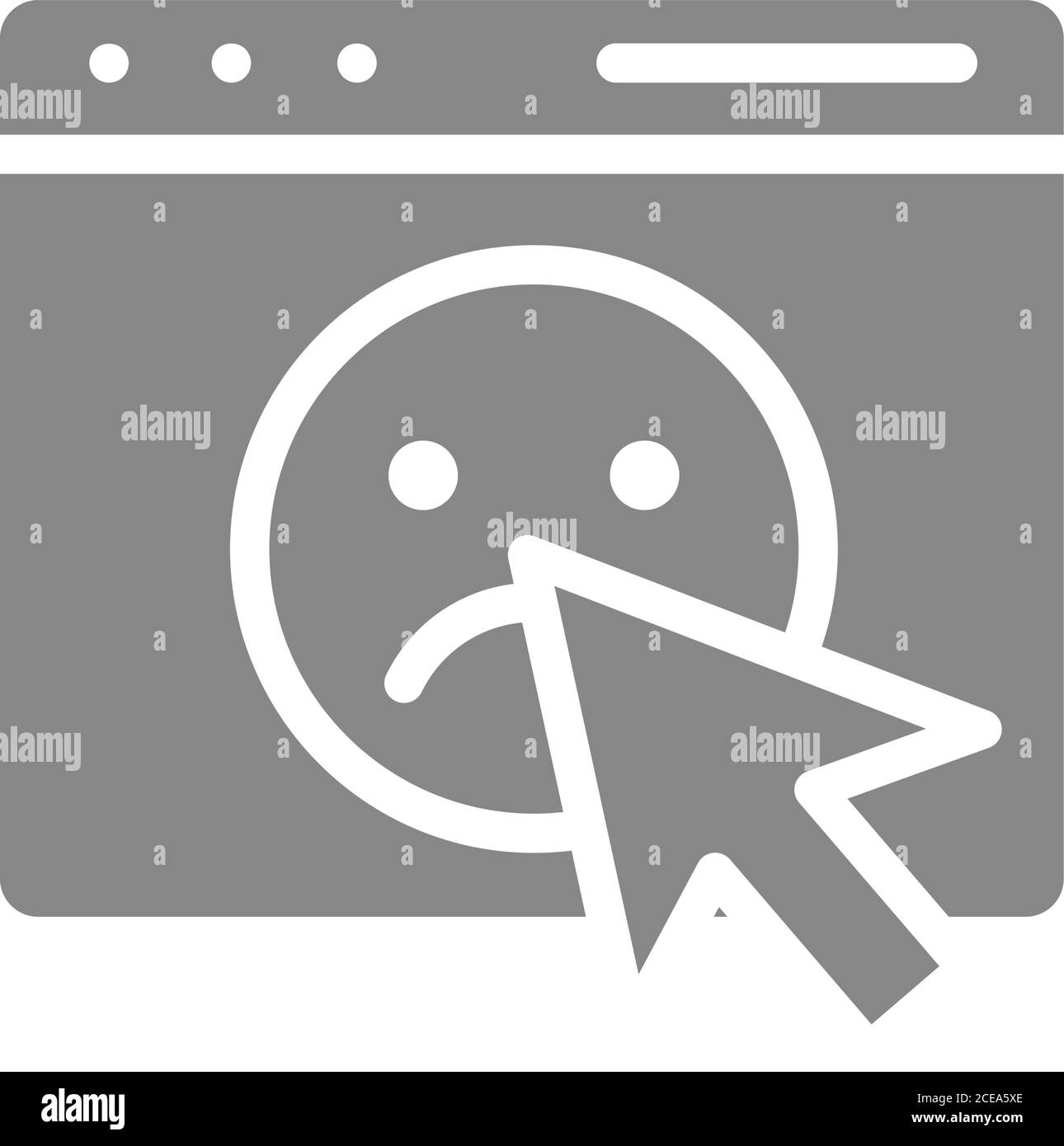 Email, webpage with sad face and arrow cursor gray icon. Emoji rating ...