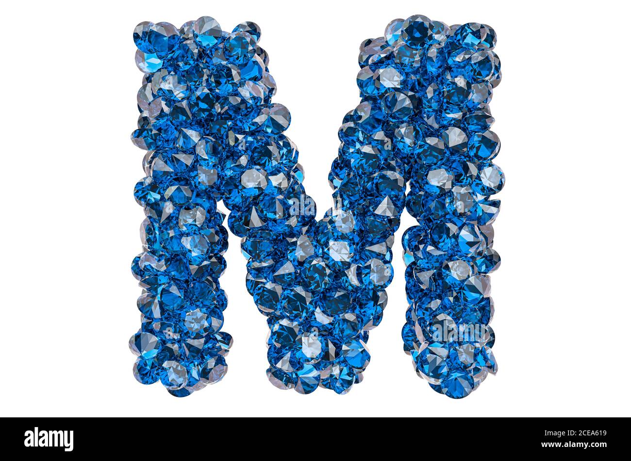 Letter M from blue diamonds or sapphires with brilliant cut. 3D ...