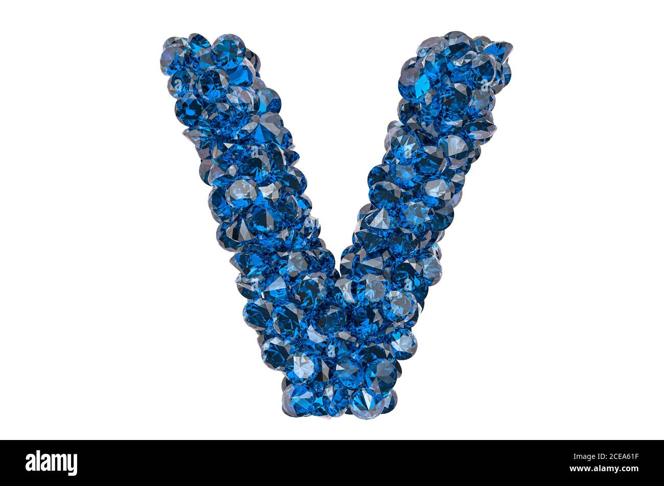 Letter V from blue diamonds or sapphires with brilliant cut. 3D ...