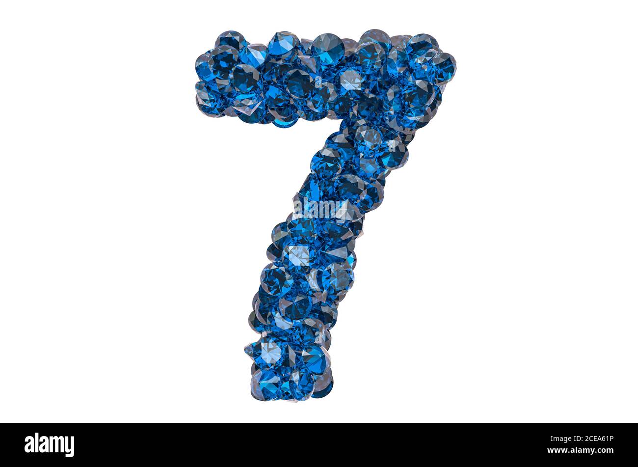 Number 7 from blue diamonds or sapphires with brilliant cut. 3D ...