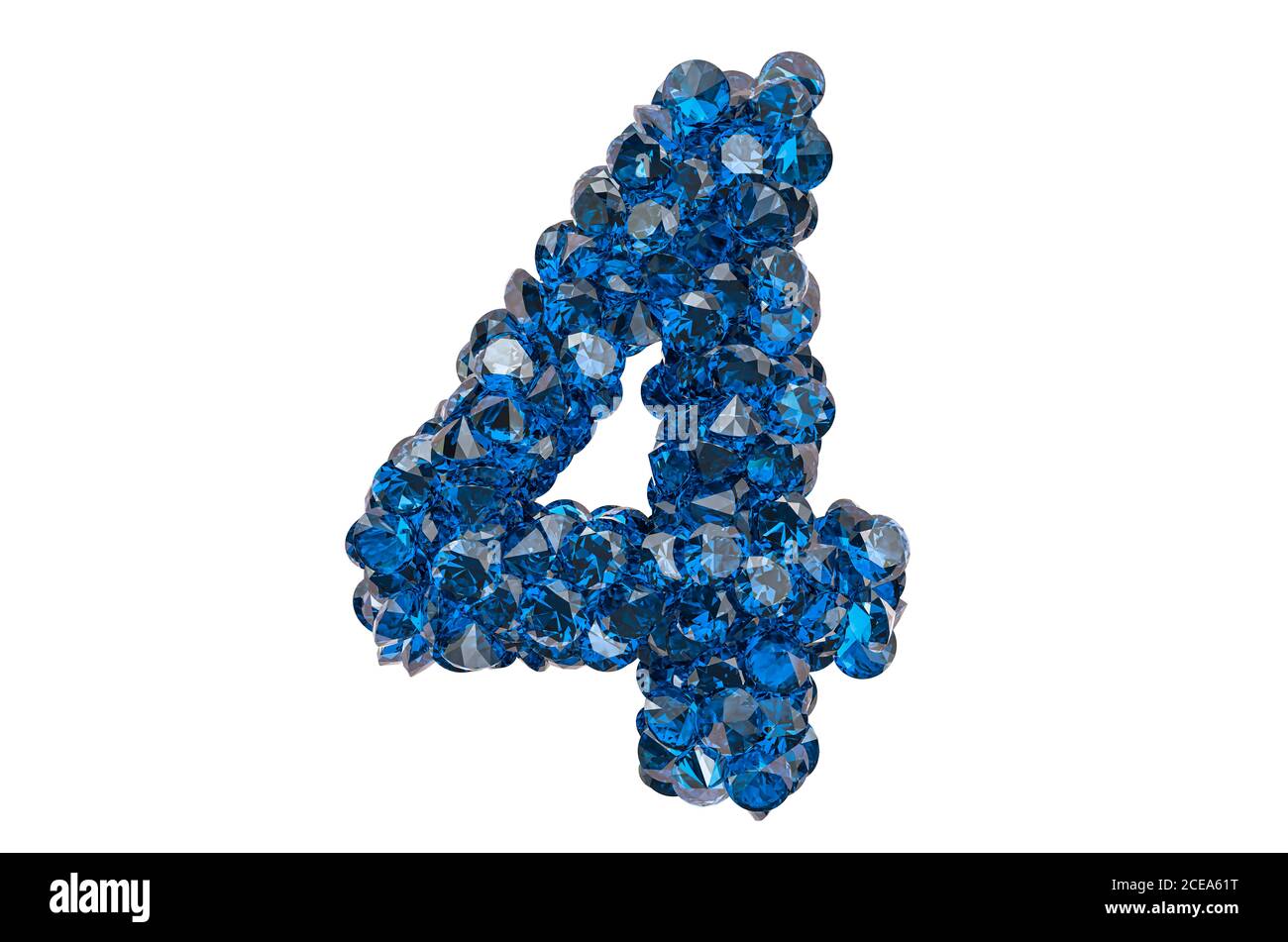Number 4 from blue diamonds or sapphires with brilliant cut. 3D ...