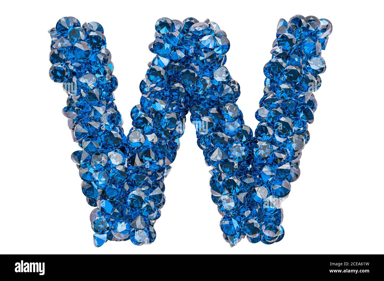 Letter W from blue diamonds or sapphires with brilliant cut. 3D ...