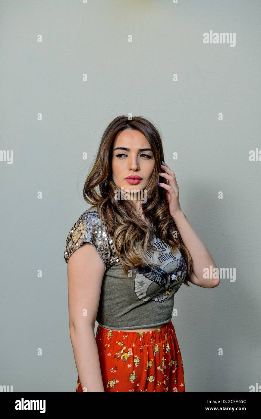 female Arab model after makeup and hair style on white background Stock ...