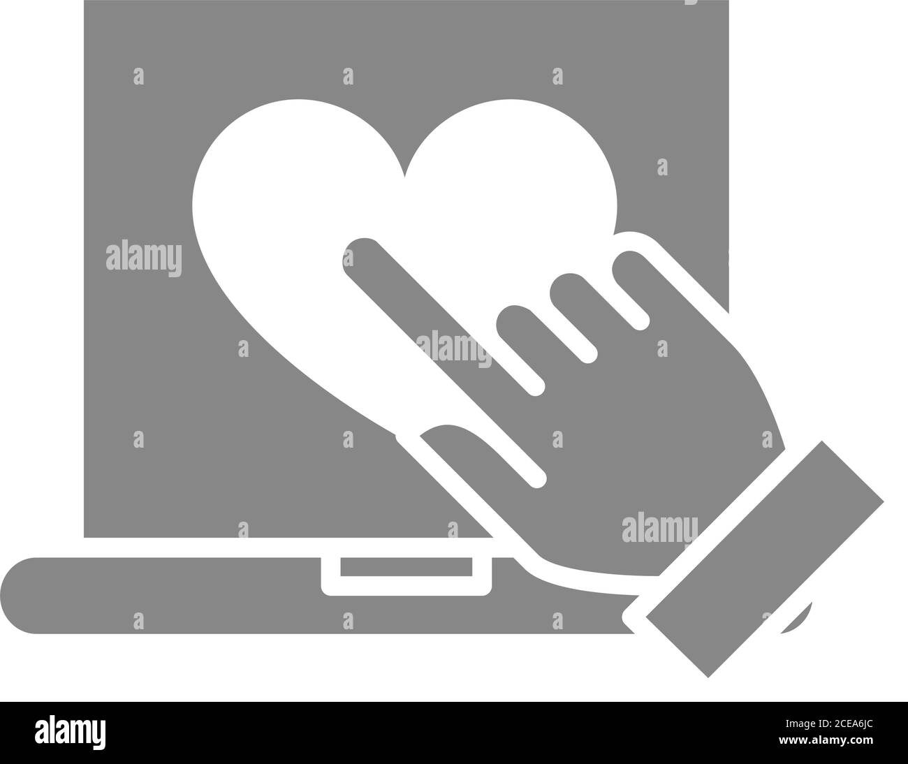 Laptop with heart and hand cursor gray icon. Customer satisfaction ...