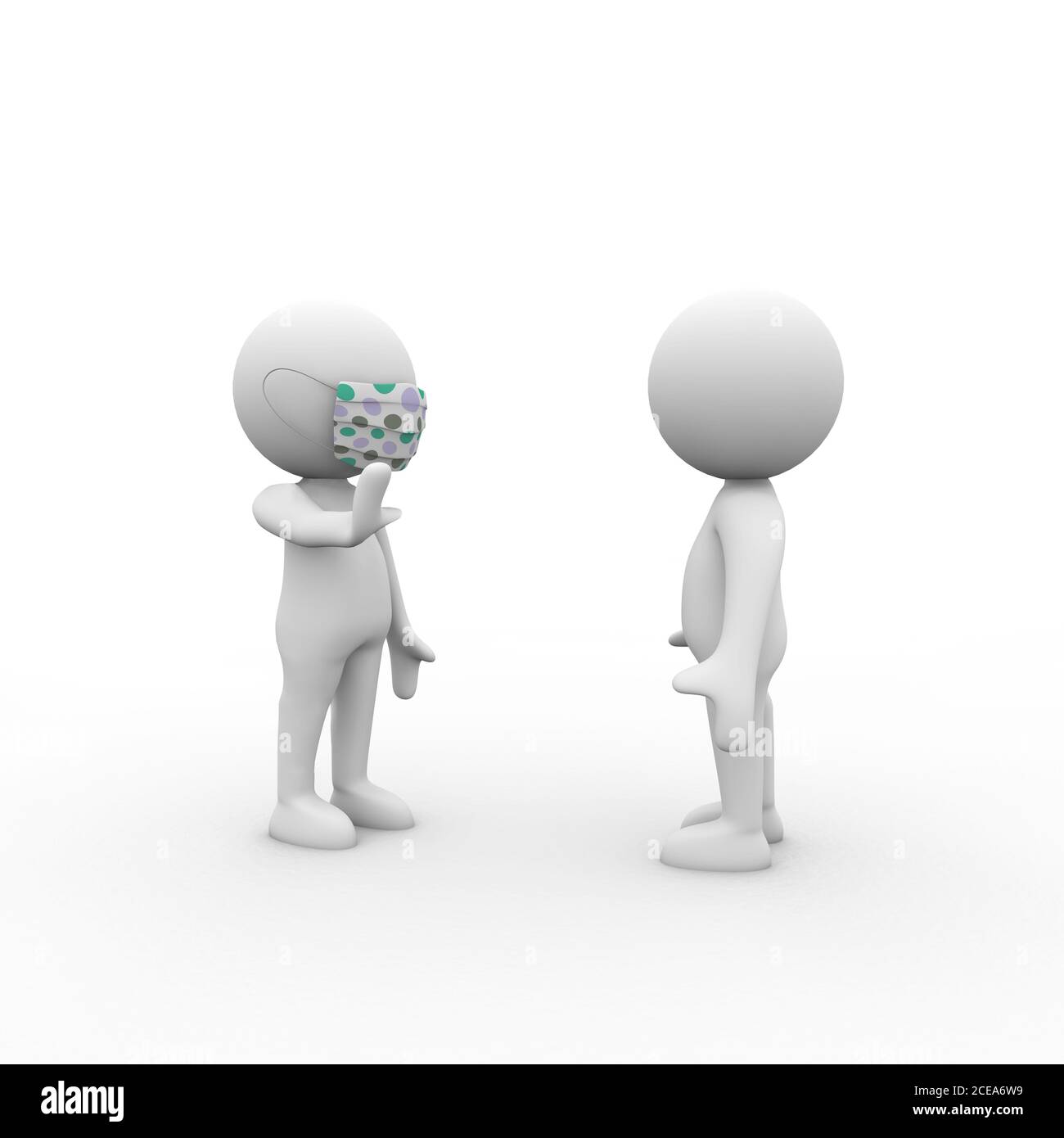 3D rendering of human wearing a medical mask and signaling stop hand ...