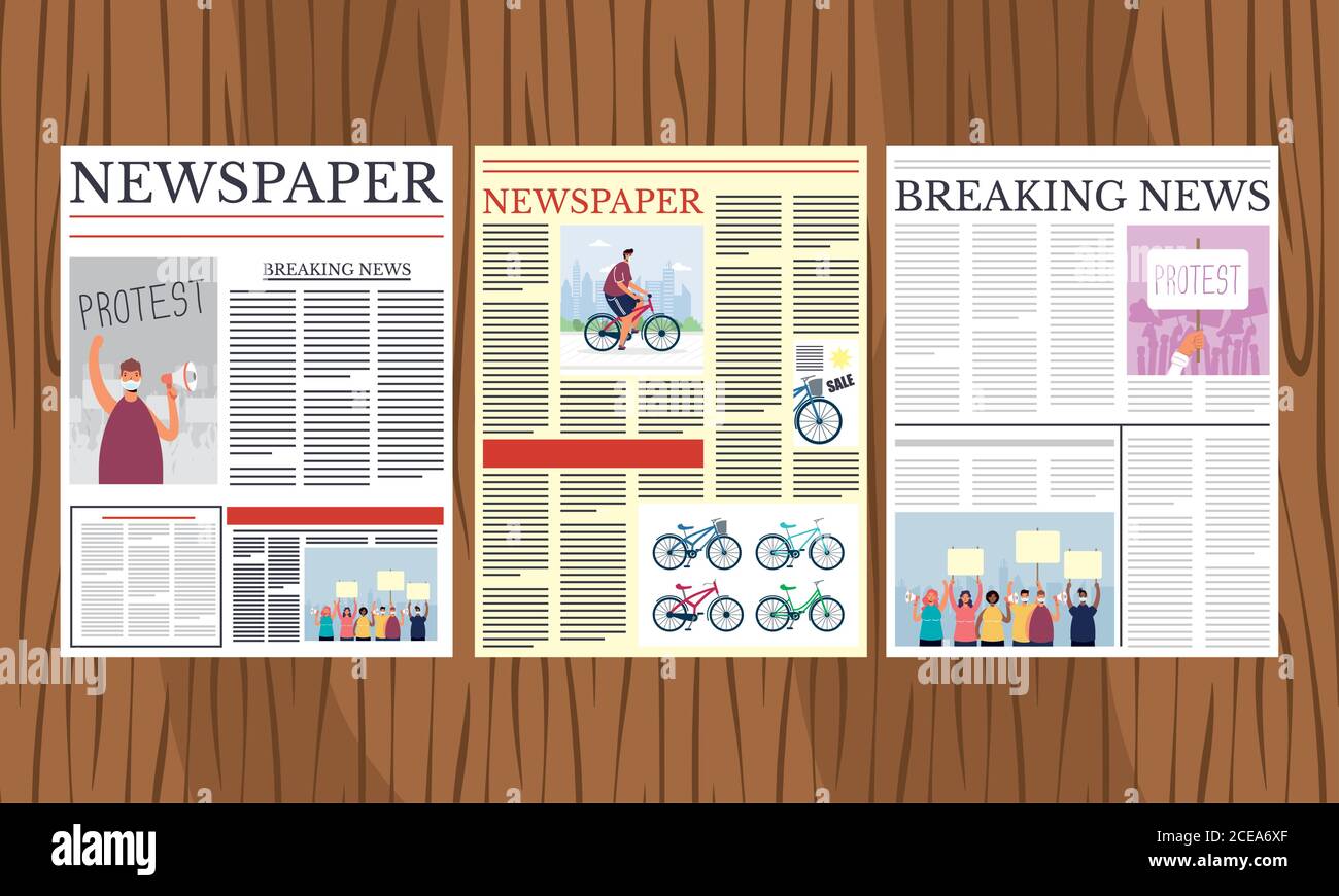 news papers leafs columns communication in wooden background vector ...