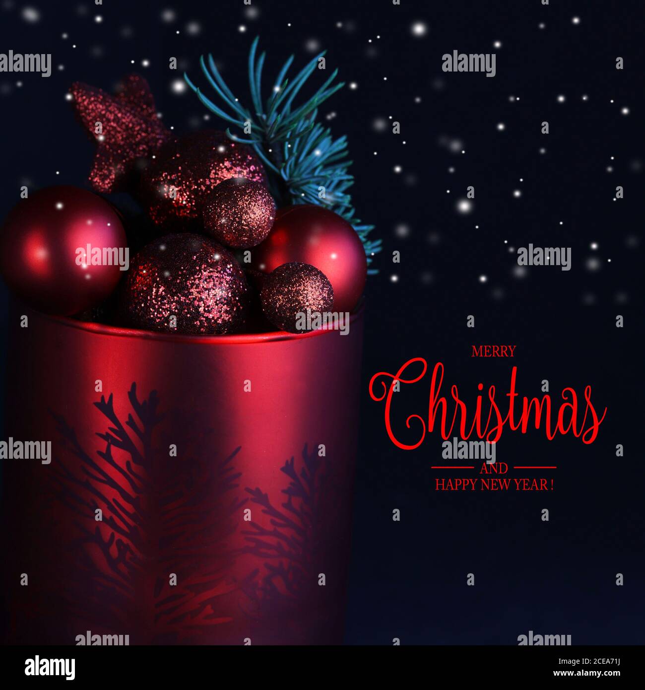 Merry Christmas Greetings card. Christmas decorations and Merry ...